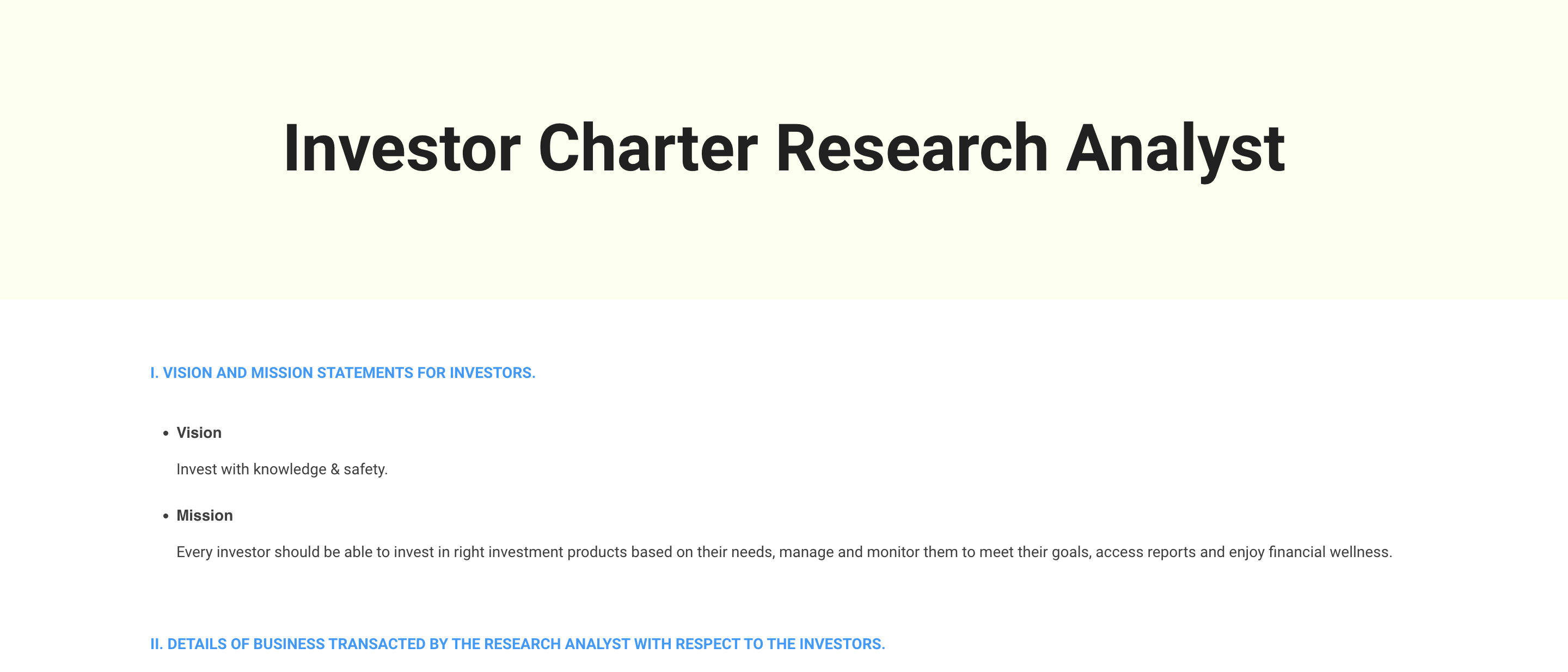 Investor Charter